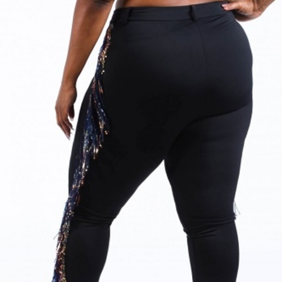 Quum | Pants & Jumpsuits | Black Pant With Sequin Fringe Plus Size ...